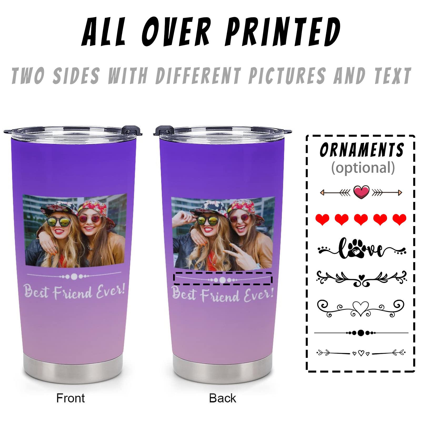 Personalized Picture Tumbler for Men Women, Insulated Stainless Steel Travel Mug, Custom Photo Image & Text on Coffee Cup, Gift for Dad Mom Families Friends,Multi Color