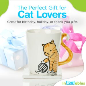 infloatables Orange Cat Mug & Coaster Set - 3D Ceramic Coffee Mug - Cat Tea Cup with Tail Cat Handle - Novelty Coffee Mugs - Cute Cups - Cute Cat Tea Mug - Cat Lover Gifts for Women (12oz)