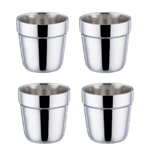 TeamFar Coffee Cup Espresso Cup Mug Set of 4, Double Wall Stainless Steel Tea Cups, Reusable & Stackable, Mirror Finish & Dishwasher Safe - 6 Ounce