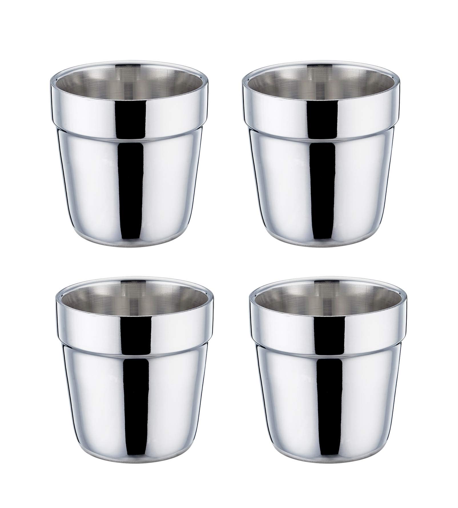 TeamFar Coffee Cup Espresso Cup Mug Set of 4, Double Wall Stainless Steel Tea Cups, Reusable & Stackable, Mirror Finish & Dishwasher Safe - 6 Ounce