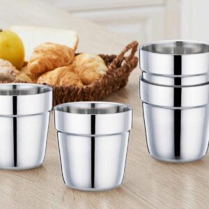 TeamFar Coffee Cup Espresso Cup Mug Set of 4, Double Wall Stainless Steel Tea Cups, Reusable & Stackable, Mirror Finish & Dishwasher Safe - 6 Ounce