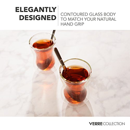 Verre Collection Turkish Tea Cups Double Wall Glass, 4.25 oz, Set of 2 - Insulated Heat Resistant & Lightweight Glass Tea Set (2-Pack)