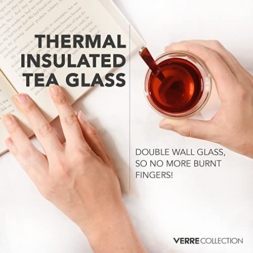 Verre Collection Turkish Tea Cups Double Wall Glass, 4.25 oz, Set of 2 - Insulated Heat Resistant & Lightweight Glass Tea Set (2-Pack)