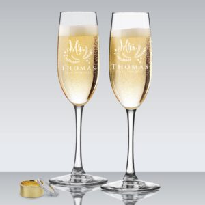 My Personal Memories, Set of 2 Mr and Mrs Personalized Champagne Wedding Toasting Flute Glasses - Engraved, Etched, Monogrammed, Customized