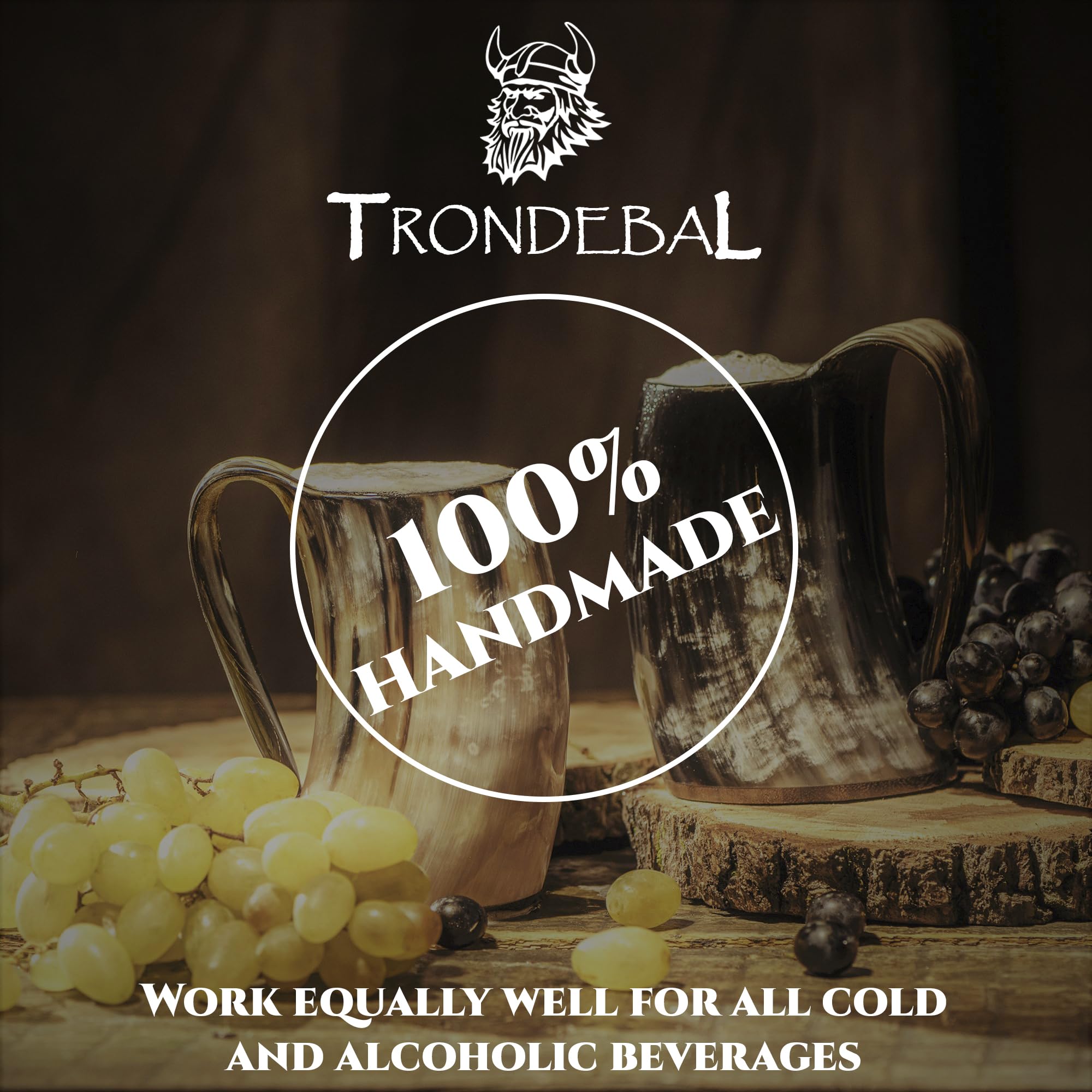 Trondebal Viking Drinking Horn Mug, 15-20 Oz Natural Ox Horn Cup & Cofee Stein | Cool Unique Gift for Men and Women, Home Decor Accessories | Shot Glasses for Beer, Ale, Mead, Whiskey