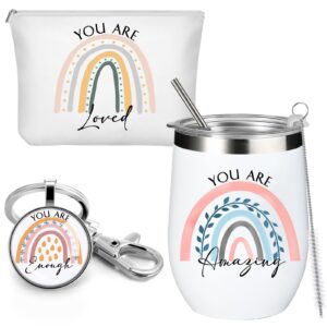 tessco 3 pcs thank you gifts for women appreciation gift boxes you are loved gifts stainless steel tumbler rainbow makeup bag inspirational keychain you are amazing gifts for coworker nurse secretary