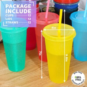 18 Packs Cups with Lids and Straws Glitter Reusable Cups in Vivid Colors 24 oz Plastic Tumbler with Lid and Straw Iced Coffee Cup Reusable Coffee Cups with Lid Ices Coffee Travel Mug Cup Water Glasses