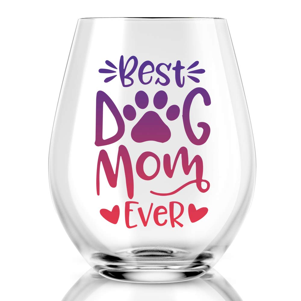 Best Dog Mom Ever Funny Stemless Wine Glass, Dog Lover Gifts for Dog Dad, Dog Mom, Women, Veterinarian, Animal Rescue, Vet Tech, Perfect for Birthday, Valentines