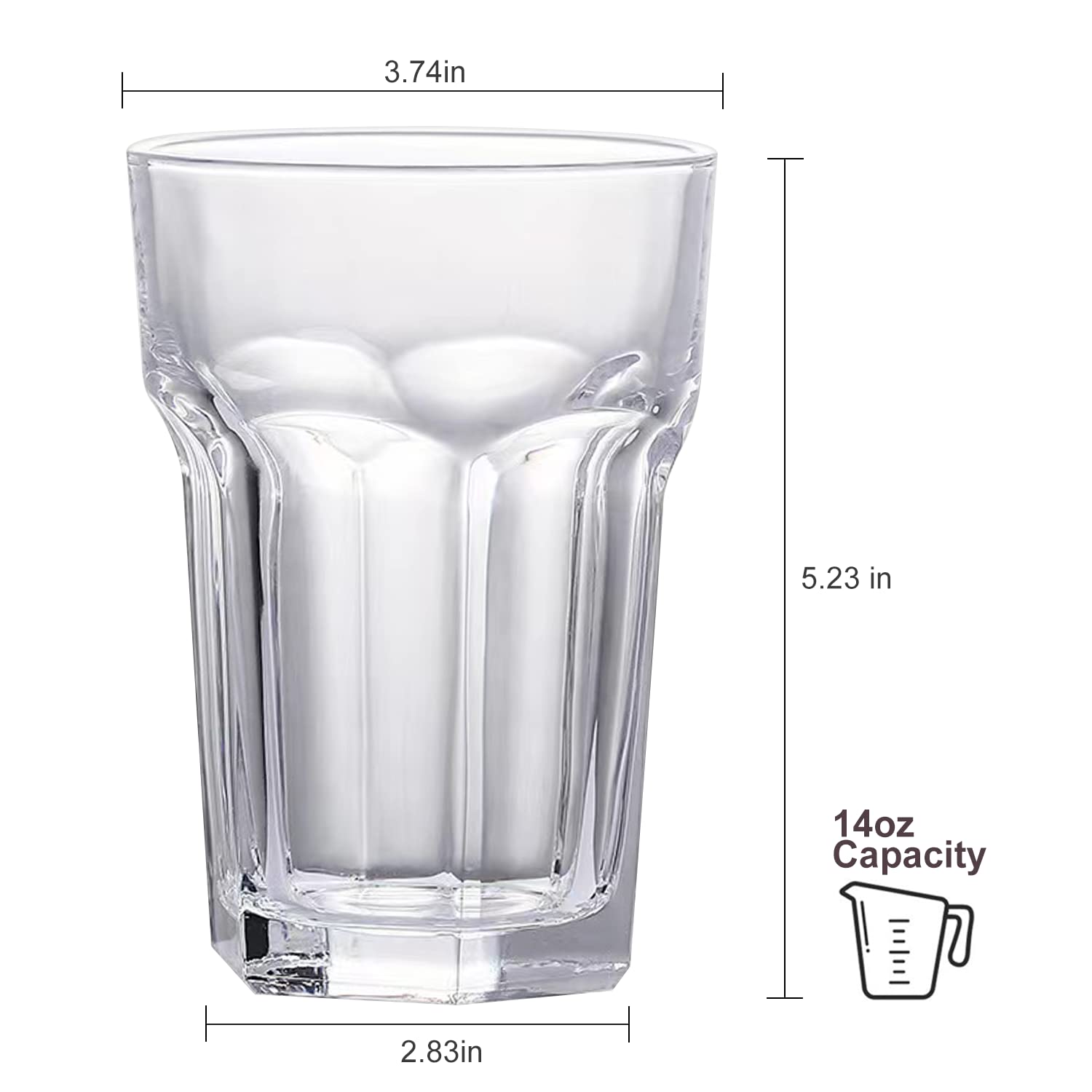 QAPPDA Clear Drinking Glasses Set of 12,Thick and Sturdy Water Glass Beer Tumbler,14oz All-purpose Beverage Glasses for Juice,Kitchen,Party