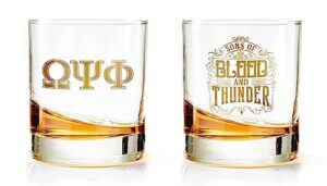 bad bananas bbgreek omega psi phi official vendor - set of 2 11oz drinking rocks glasses - sons of blood and thunder - fraternity paraphernalia