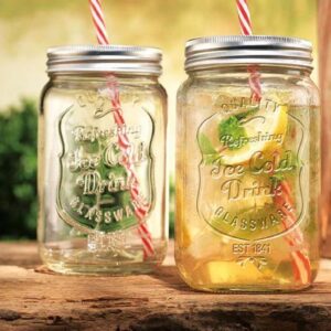 Glaver's Mason Drinking Jars – Set of 6 Ice Cold Drinking Glass Jar with Lid – 15 Oz Clear Glass Mugs. For Home, Dinner, Drinks, Juice, Cocktails, Lemonade.