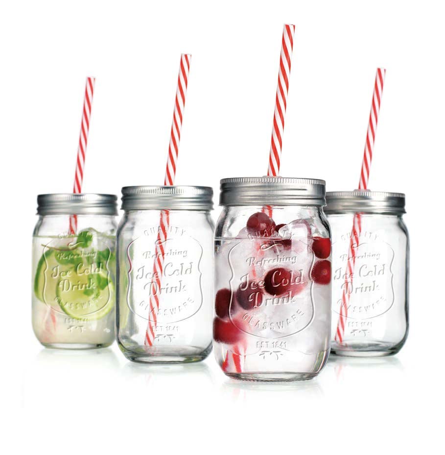 Glaver's Mason Drinking Jars – Set of 6 Ice Cold Drinking Glass Jar with Lid – 15 Oz Clear Glass Mugs. For Home, Dinner, Drinks, Juice, Cocktails, Lemonade.