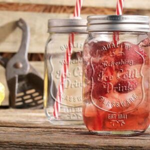 Glaver's Mason Drinking Jars – Set of 6 Ice Cold Drinking Glass Jar with Lid – 15 Oz Clear Glass Mugs. For Home, Dinner, Drinks, Juice, Cocktails, Lemonade.