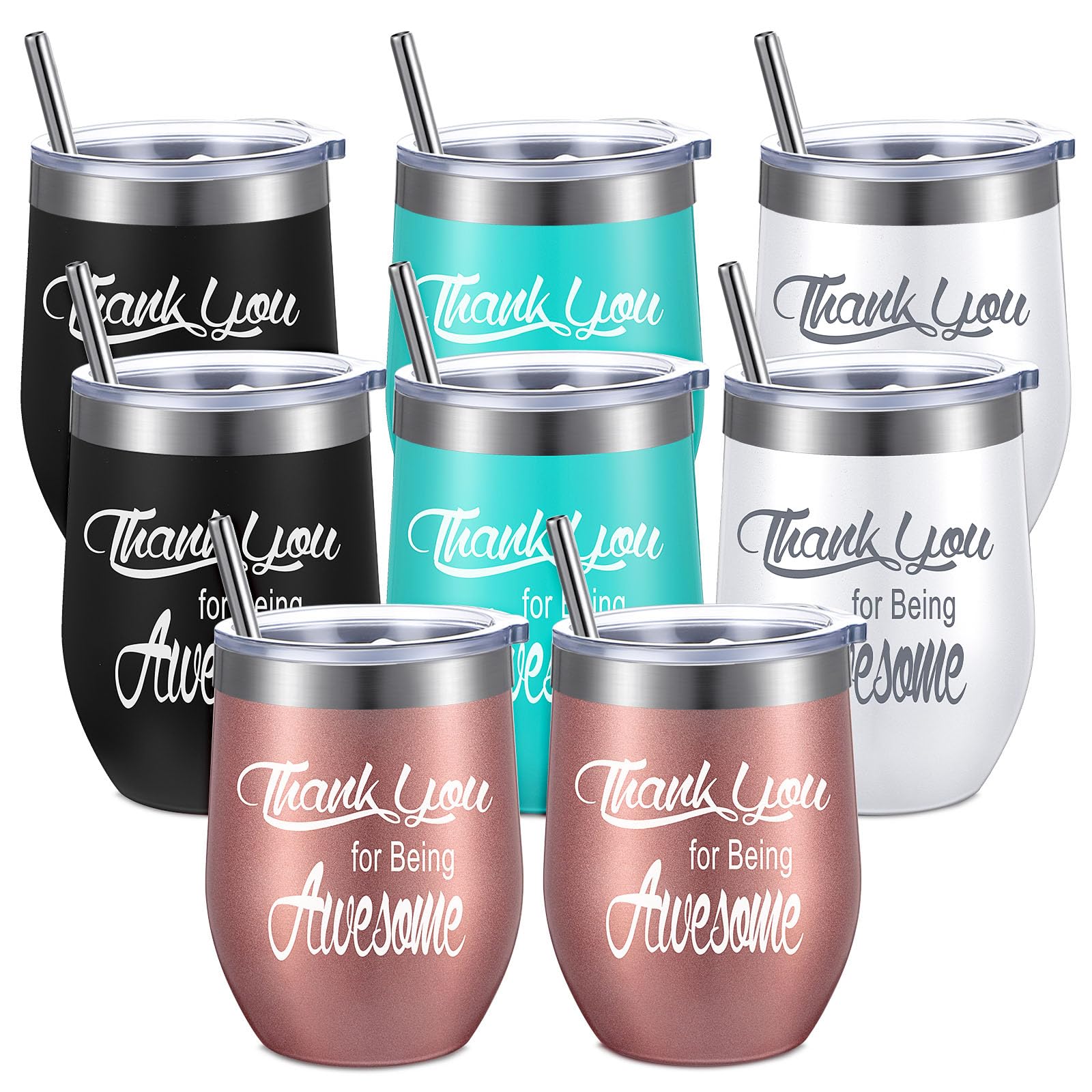 Thank You Gifts Thank You for Being Awesome Wine Tumbler Employee Appreciation Gifts Thank You Gift for Women Men Coworkers Friend Stainless Steel Insulated Tumbler with Straw (Multiple Color, 8 Pcs)