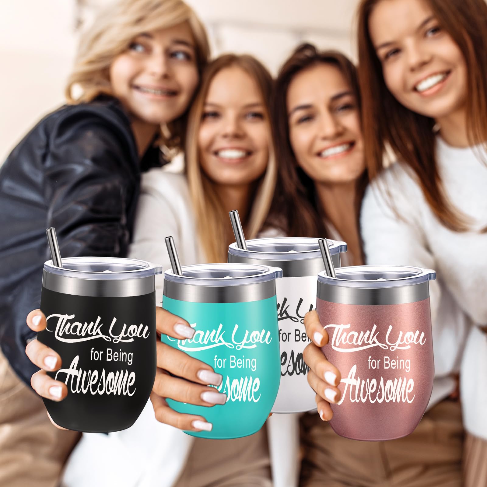 Thank You Gifts Thank You for Being Awesome Wine Tumbler Employee Appreciation Gifts Thank You Gift for Women Men Coworkers Friend Stainless Steel Insulated Tumbler with Straw (Multiple Color, 8 Pcs)