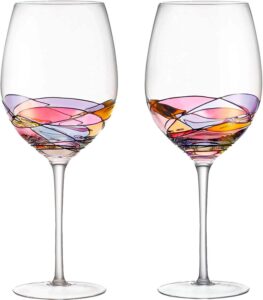 daqq red wine glasses set of 2 hand painted designed with strong presence inspired by the 'duomo di milano', fine addition to any wine decanter, unique gift for wine enthusiasts