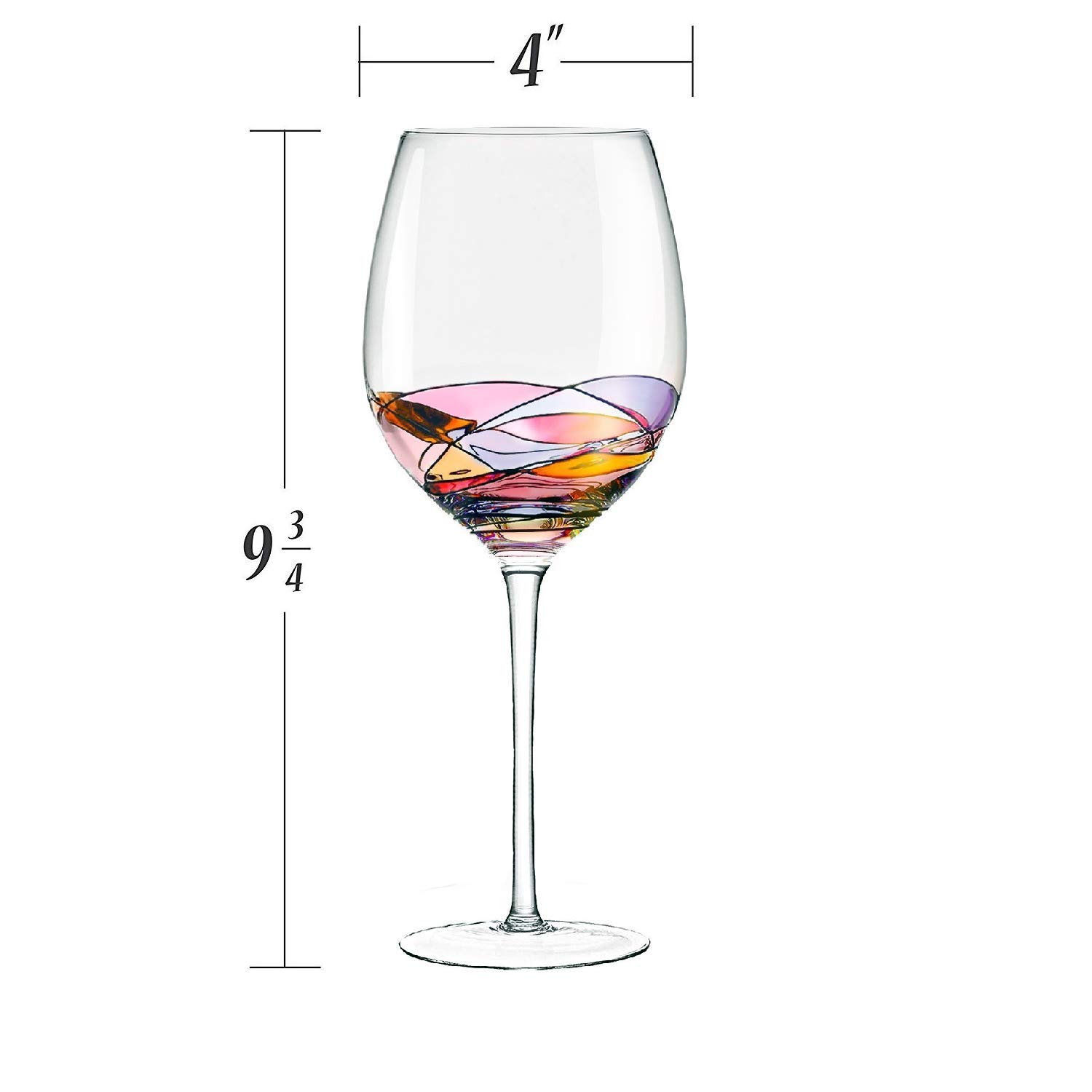 DAQQ Red Wine Glasses Set of 2 Hand Painted Designed with Strong Presence Inspired by the 'Duomo di Milano', Fine Addition To Any Wine Decanter, Unique Gift for Wine Enthusiasts