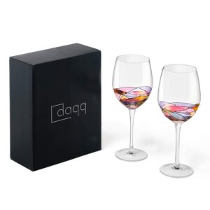 DAQQ Red Wine Glasses Set of 2 Hand Painted Designed with Strong Presence Inspired by the 'Duomo di Milano', Fine Addition To Any Wine Decanter, Unique Gift for Wine Enthusiasts