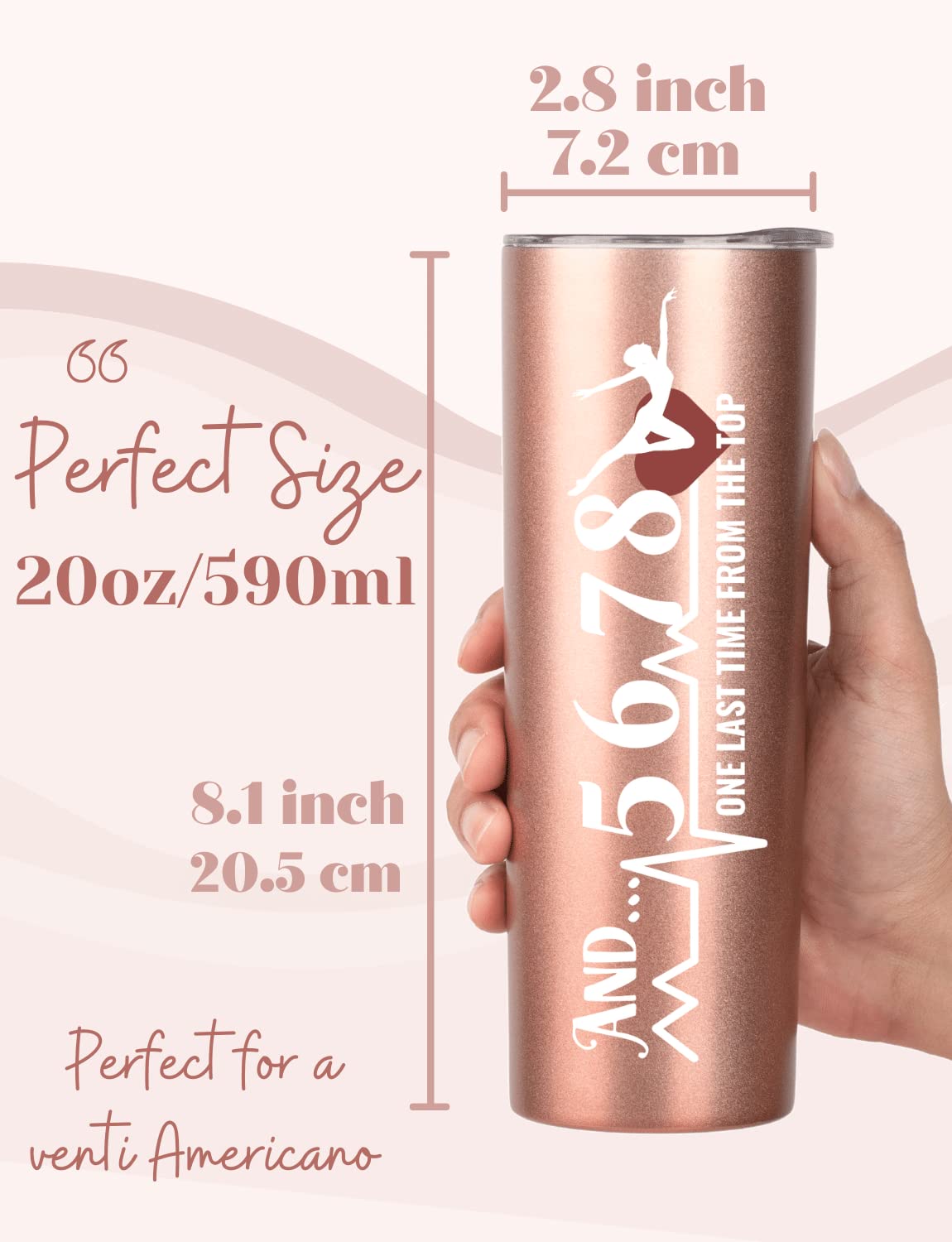 Onebttl Dance Teacher Gifts, Insulated Stainless Steel Wine Tumbler with Lid and Straw, 20 oz, Teacher Appreciation, Birthday, Christmas Gift, 5678, Rose Gold