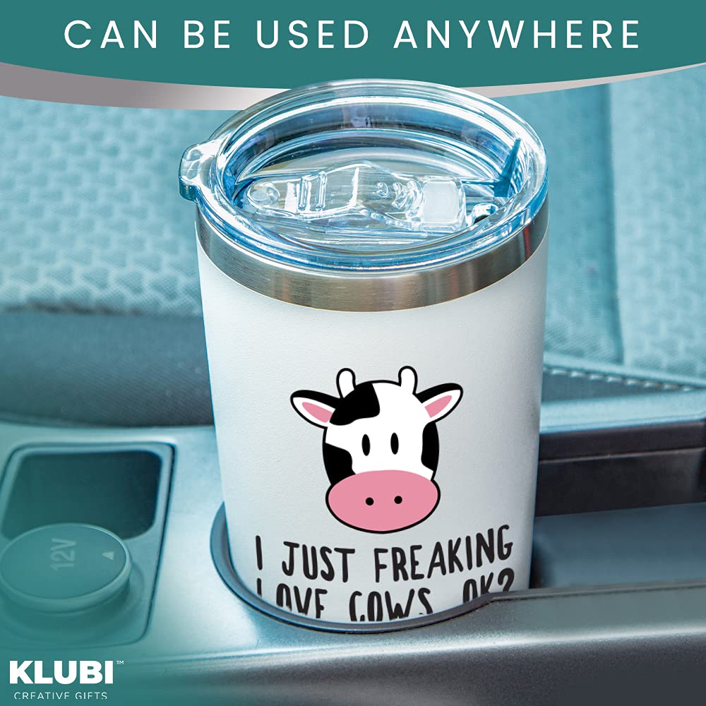 KLUBI Cow Gifts Coffee Tumbler- 20oz Tumbler for Coffee or Wine - Gift Idea for Cow Lovers, Themed Gifts, Print, Cup, Accessories, Stuff, Farm Animal