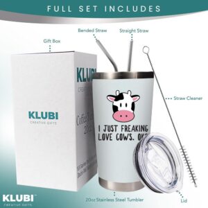 KLUBI Cow Gifts Coffee Tumbler- 20oz Tumbler for Coffee or Wine - Gift Idea for Cow Lovers, Themed Gifts, Print, Cup, Accessories, Stuff, Farm Animal