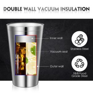 8 Pack Stainless Steel Cups 16 Oz, Double Wall Vacuum Pint Cup Tumbler, Stackable Metal Cups Unbreakable Drinking Glasses for Home and Outdoor