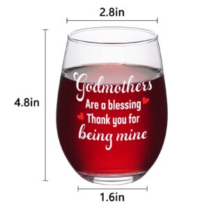 DAZLUTE Godmother Gift, Godmothers Are a Blessing Thank You for Being Mine Stemless Wine Glass for Godmother Aunt Women Christmas Birthday Baptism, Godmother Mothers Day Gifts from Godchild, 17Oz