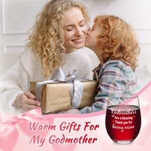 DAZLUTE Godmother Gift, Godmothers Are a Blessing Thank You for Being Mine Stemless Wine Glass for Godmother Aunt Women Christmas Birthday Baptism, Godmother Mothers Day Gifts from Godchild, 17Oz