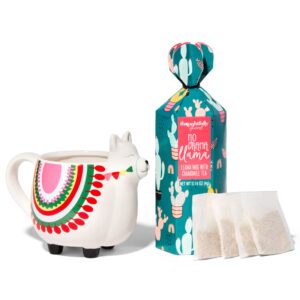 Thoughtfully Gourmet, Llama Mug and Tea Gift Set, Includes Llama Ceramic Mug and Chamomile Tea in Beautiful Gift Packaging, Great Gift for Women and Tea Lovers