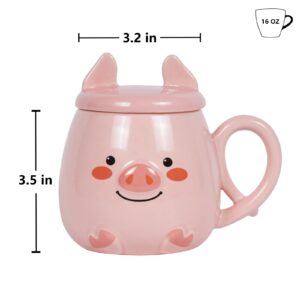 EPFamily Pig Coffee Mug with Lid Pink Coffee Mug with Spoon Novelty Tea Mug for Women Mothers Day Birthday Christmas Holiday Housewarming Gifts for Pig Lovers