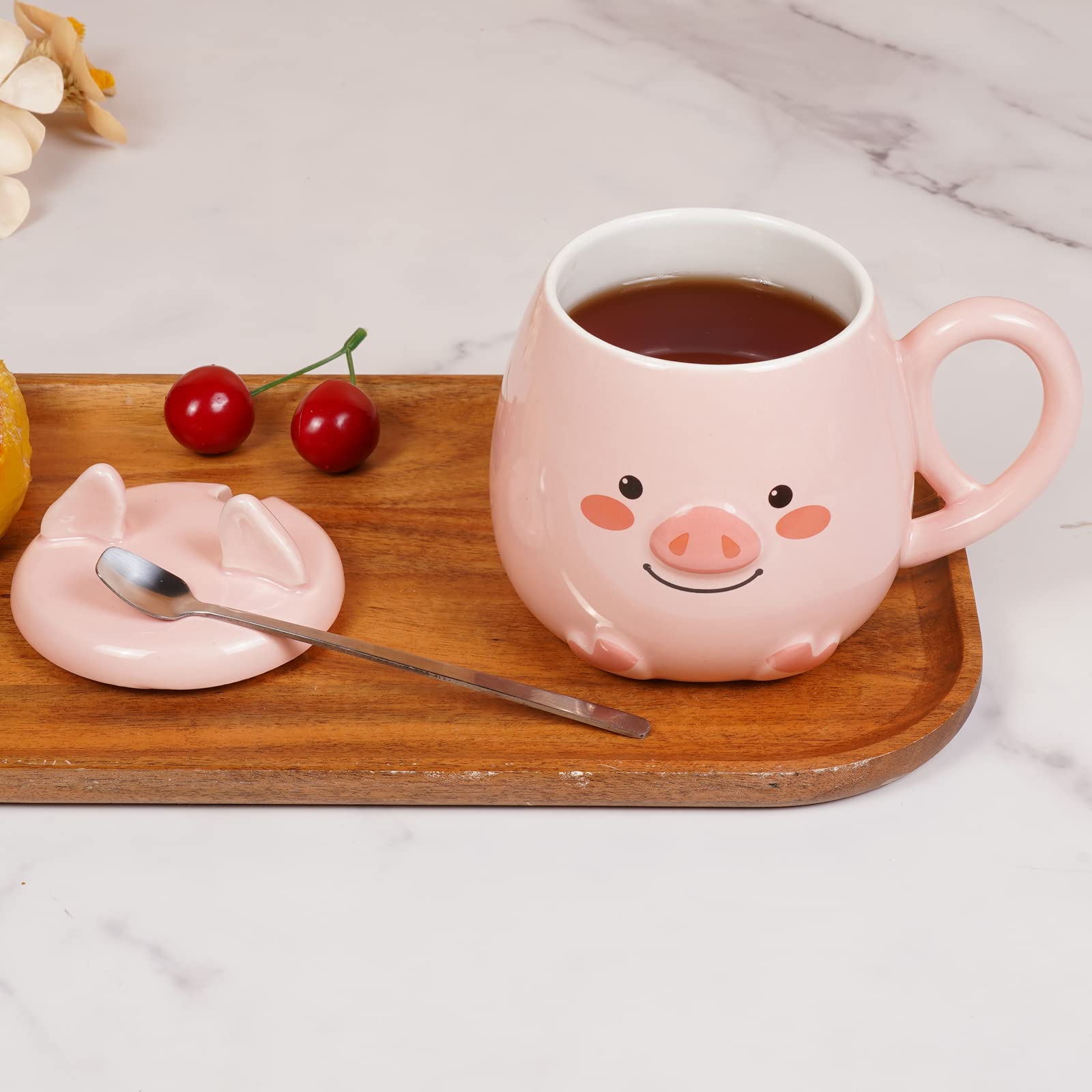 EPFamily Pig Coffee Mug with Lid Pink Coffee Mug with Spoon Novelty Tea Mug for Women Mothers Day Birthday Christmas Holiday Housewarming Gifts for Pig Lovers