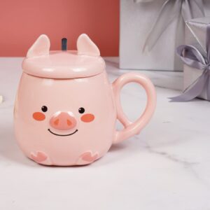 EPFamily Pig Coffee Mug with Lid Pink Coffee Mug with Spoon Novelty Tea Mug for Women Mothers Day Birthday Christmas Holiday Housewarming Gifts for Pig Lovers