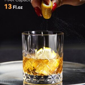 SHOSHIN Premium Hand Cut Whiskey Glasses (13 OZ, Set of 4) - Handmade Double Old Fashioned Scotch Glasses - Gift for Bourbon Lovers - Style Glassware for Rum - 4 Rocks glasses in Gift Box