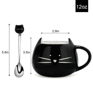 Koolkatkoo Cute Cat Mug Ceramic Coffee Mugs Set Gifts for Women Girls Cat Lovers Funny Small Cup with Spoon 12 oz Black and White …