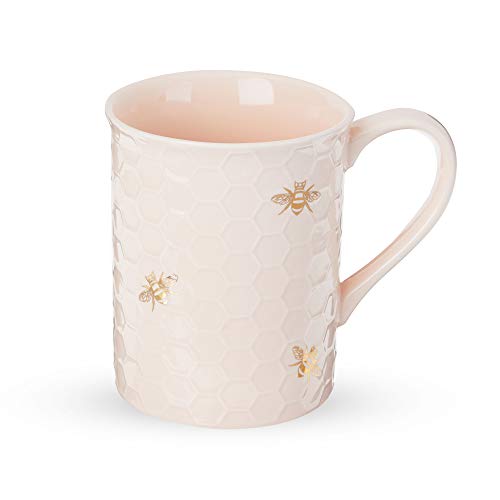 Pinky Up Annette Ceramic Tea Mug and Loose Leaf Tea Infuser, Loos Leaf Tea Accessories, Tea Tumbler Cup, Honeycomb Design, 12 oz