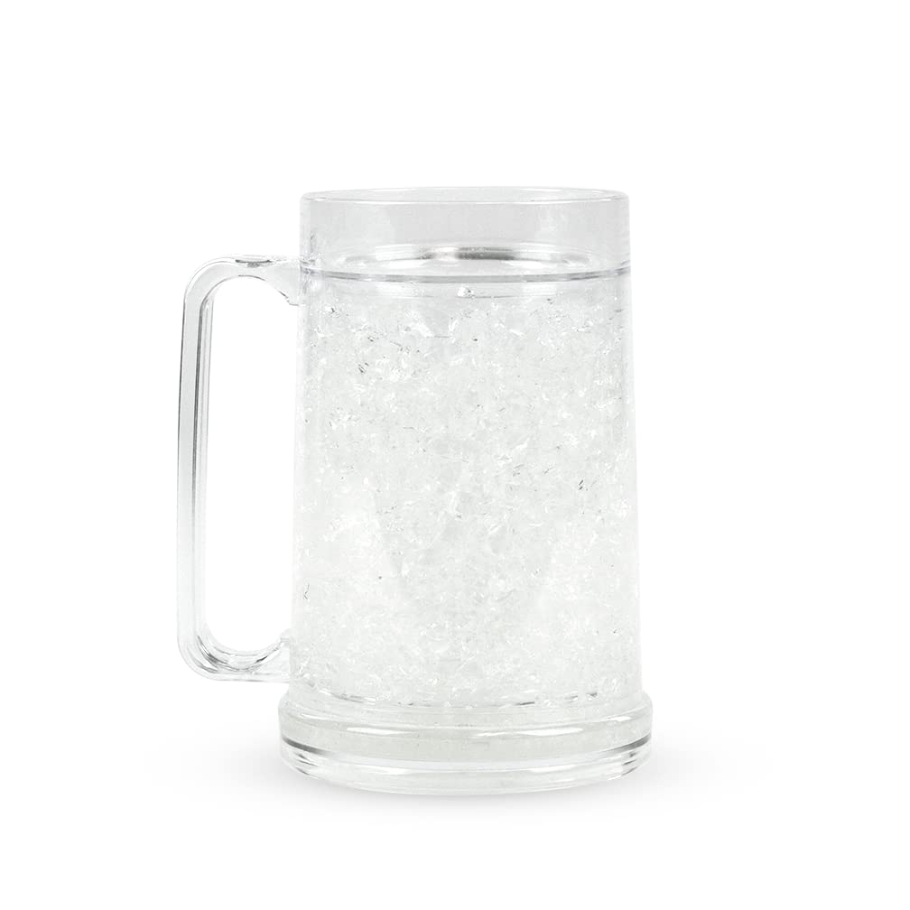 Simply Green Solutions - Clear Freezer Mug, Frozen Beer Mugs for Freezer, Double Walled Beer Mug, Freezer Cups for Drinks, Insulated Plastic Beer Mugs with Handles, 16 Oz Capacity