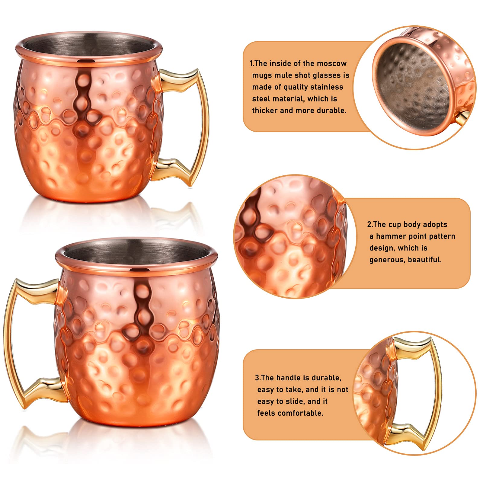 4 Pieces Mini Moscow Mugs 2 oz Mule Shot Glasses for Home, Kitchen, Bar Drinkware (Rose Gold)