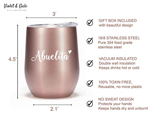 VIOLET & GALE Abuelita Gifts for Grandma - 12oz Tumbler Cup Wine Glass - Abuela Gifts in Spanish - Taza Para Mi Abuela