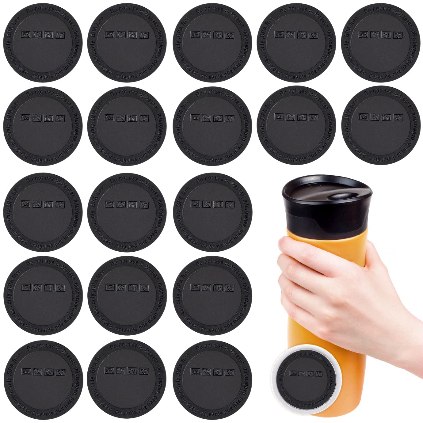 WXJ13 20 Pieces Rubber Bottoms for Sublimation Tumblers, Silicone Bottoms for Tumblers, Protective Anti-Slip Rubber Bottom with Adhesive for Skinny Tumblers, Wine Tumblers, Mason Jars, Black(56mm)