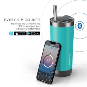 Hidrate Spark PRO Smart Tumbler with Lid & Straw – Insulated Stainless Steel – Tracks Water Intake with Bluetooth, LED Glow Reminder When You Need to Drink – 20oz, Sea Glass