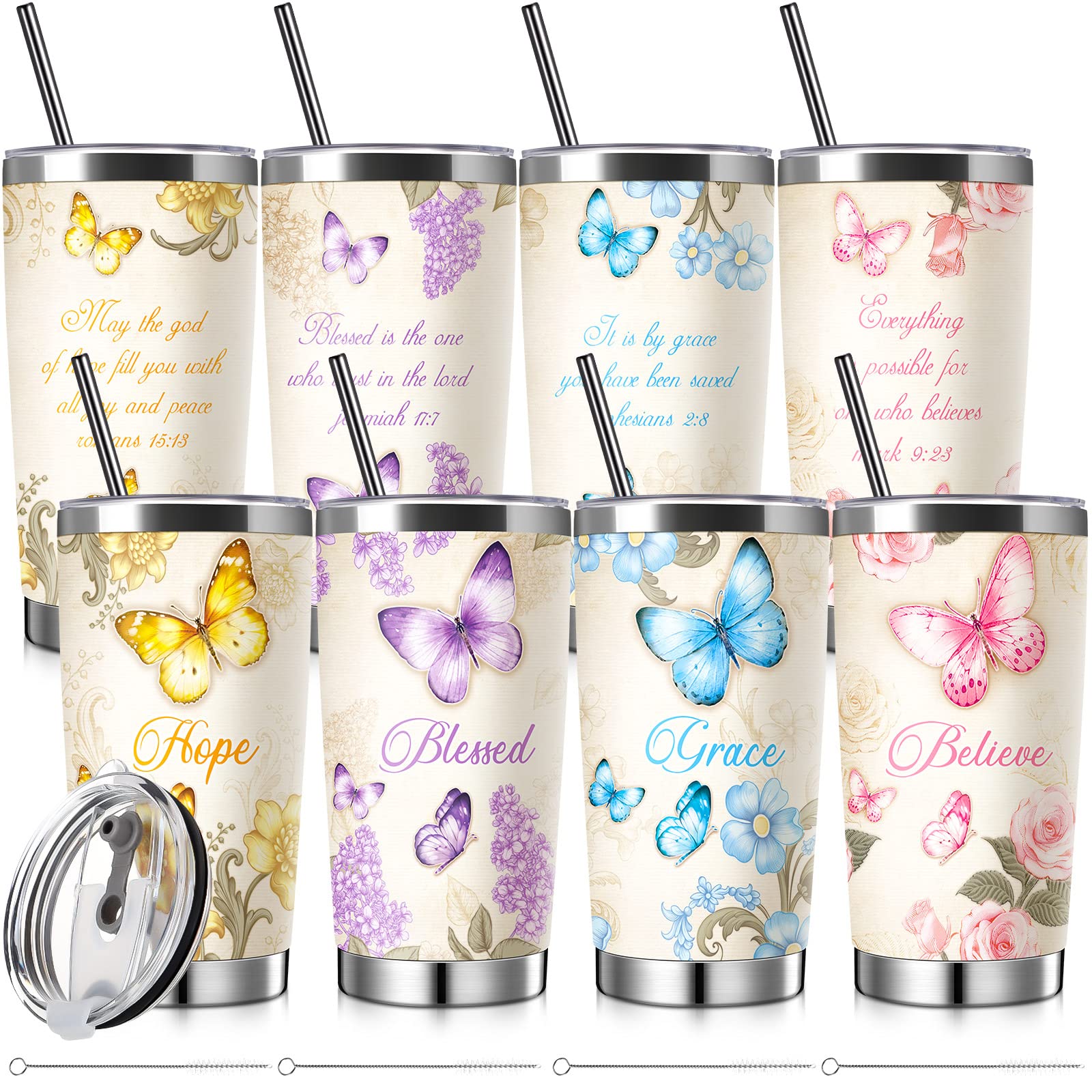 Inbagi Christian Gifts for Women 20 oz Butterfly Stainless Steel Tumblers Religious Birthday Mothers Day Gifts for Mom Sister Grandma Women Employee Coworker appreaction Gifts(4 Pieces)