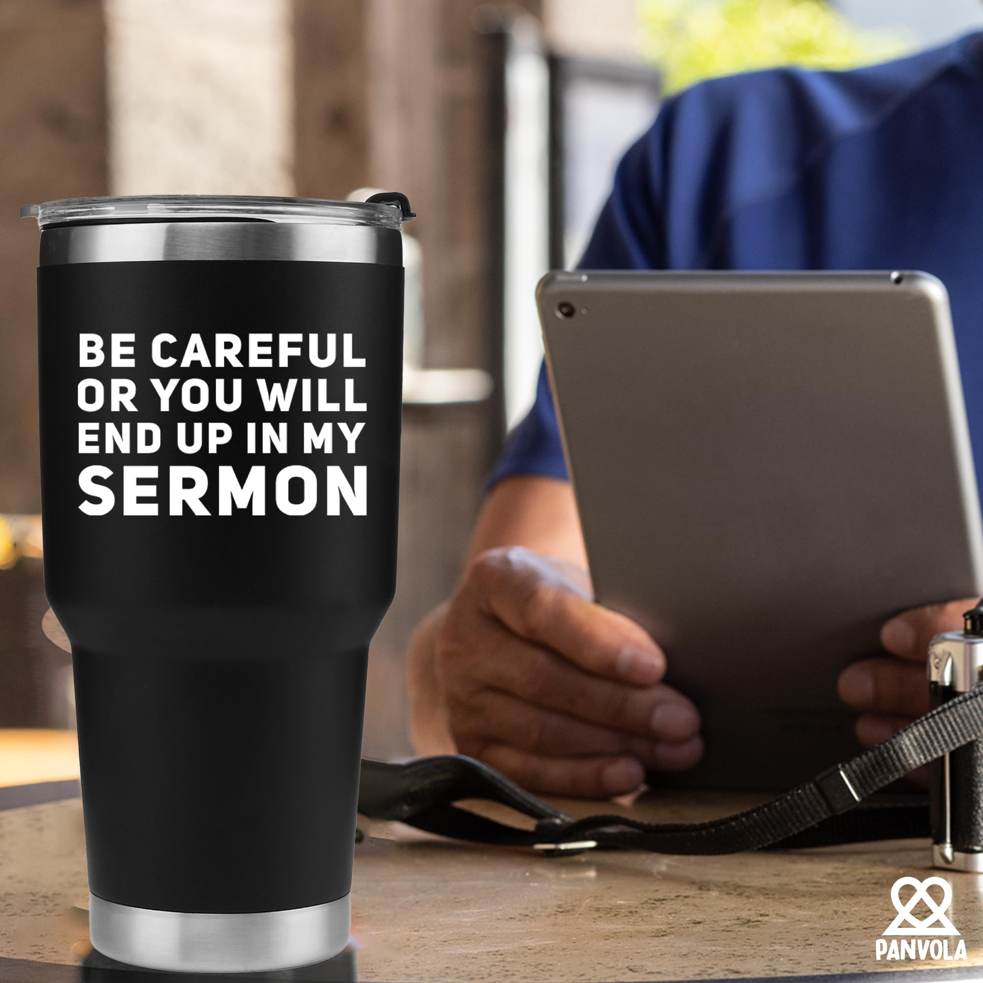 Be Careful Or You'll End Up In My Sermon Vacuum Insulated Tumbler (30 oz) Pastor Gifts Warning Mug Preacher Minister Appreciation Ordination Funny Tumblers with Lid and Straw Christmas Drinkware