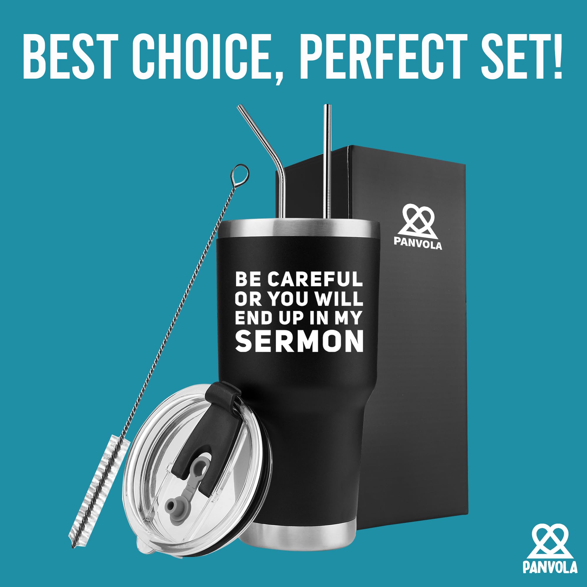 Be Careful Or You'll End Up In My Sermon Vacuum Insulated Tumbler (30 oz) Pastor Gifts Warning Mug Preacher Minister Appreciation Ordination Funny Tumblers with Lid and Straw Christmas Drinkware