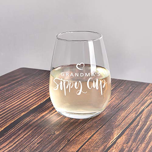 Grandma's Sippy Cup Funny Stemless Wine Glass, Grandma Wine Glass 15Oz - Birthday Gift or Mother's Day Gift for Grandma, New Grandma, Wife, Mom