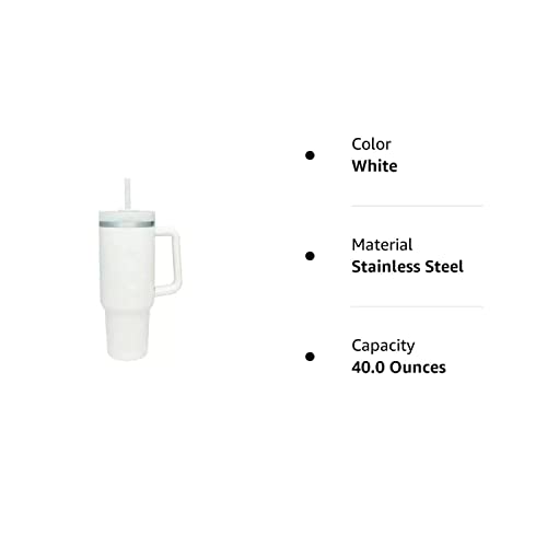 40oz Stainless Steel Vacuum Sealed Tumbler with Handle and Straw (White)