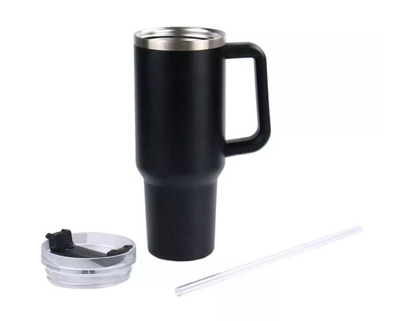 40oz Stainless Steel Vacuum Sealed Tumbler with Handle and Straw (White)