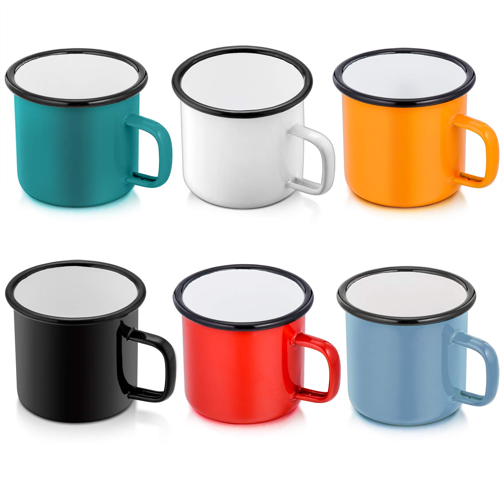 P&P CHEF Enamel Camping Coffee Mug Set of 6, Small Colored Mugs Cups for Family Gathering/Friend Party/Camping/Picnic/Fishing, Lightweight & Portable -12 Ounce (350ML)