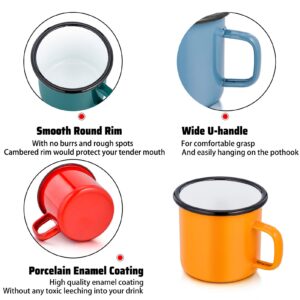 P&P CHEF Enamel Camping Coffee Mug Set of 6, Small Colored Mugs Cups for Family Gathering/Friend Party/Camping/Picnic/Fishing, Lightweight & Portable -12 Ounce (350ML)