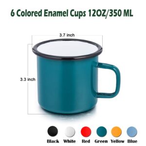 P&P CHEF Enamel Camping Coffee Mug Set of 6, Small Colored Mugs Cups for Family Gathering/Friend Party/Camping/Picnic/Fishing, Lightweight & Portable -12 Ounce (350ML)