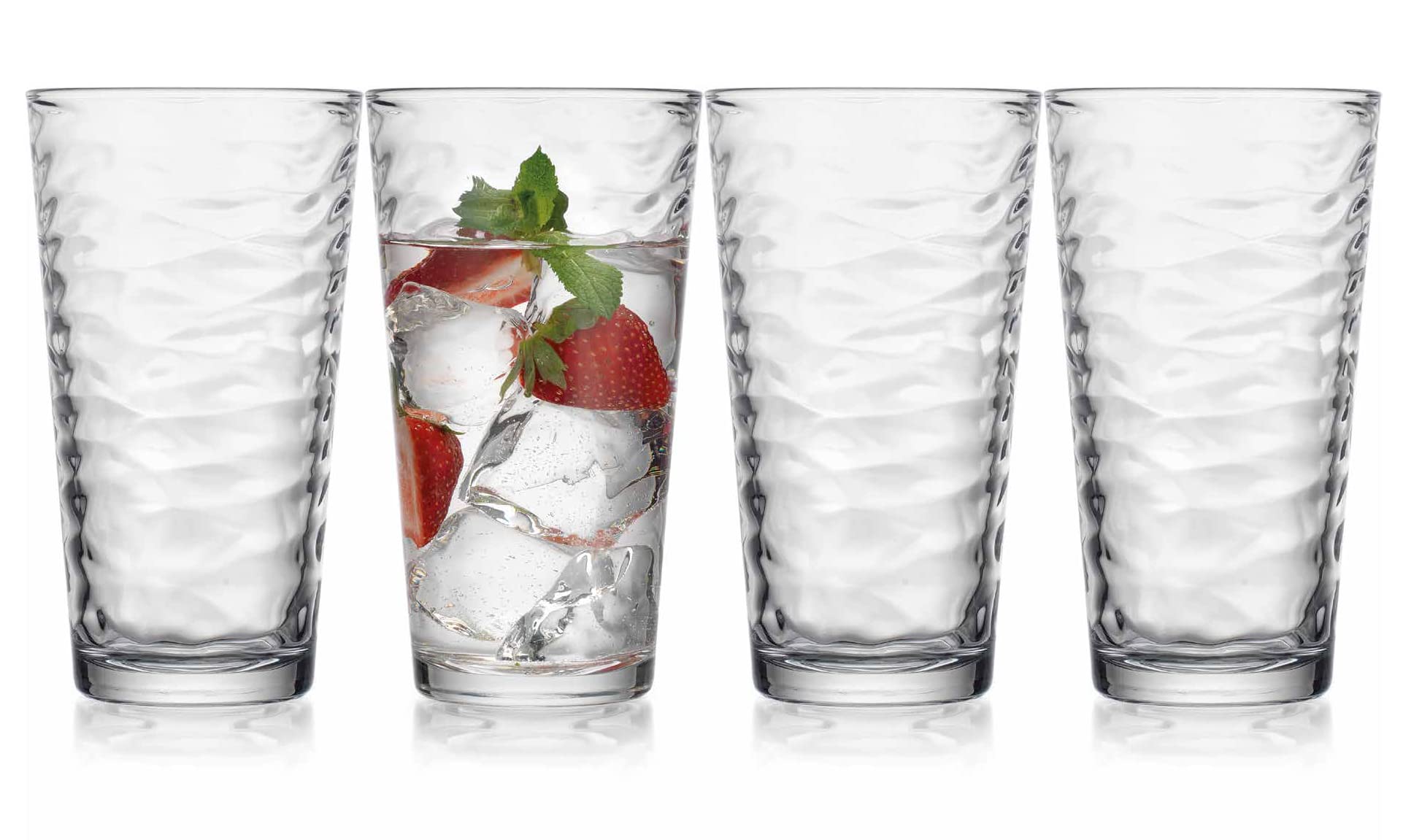 Glaver's Drinking Glasses Set of 4 Highball Glass Cups, 17 Oz. Basic Cooler Glassware, ideal for Water, Juice, Cocktails, Iced Tea and more. Dishwasher Safe.